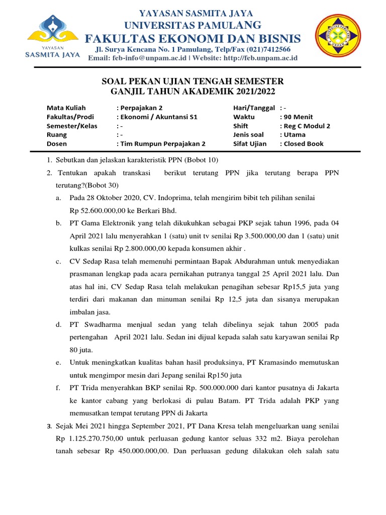 Soal Uts Perpajakan 2 Reg C Modul 2 | PDF | Karier & Perkembangan | Pengelolaan Keuangan & Uang