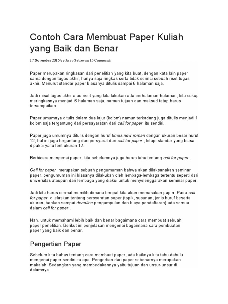 Contoh Membuat Paper Kuliah yang Benar | PDF