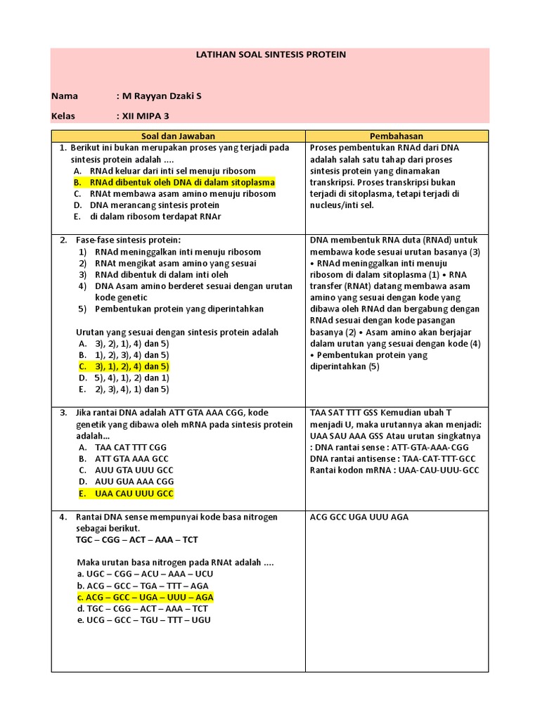 Latihan Soal Sintesis Protein | PDF