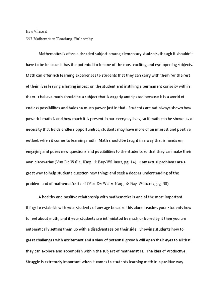 Math Teaching Philosophy | PDF | Teachers | Mathematics