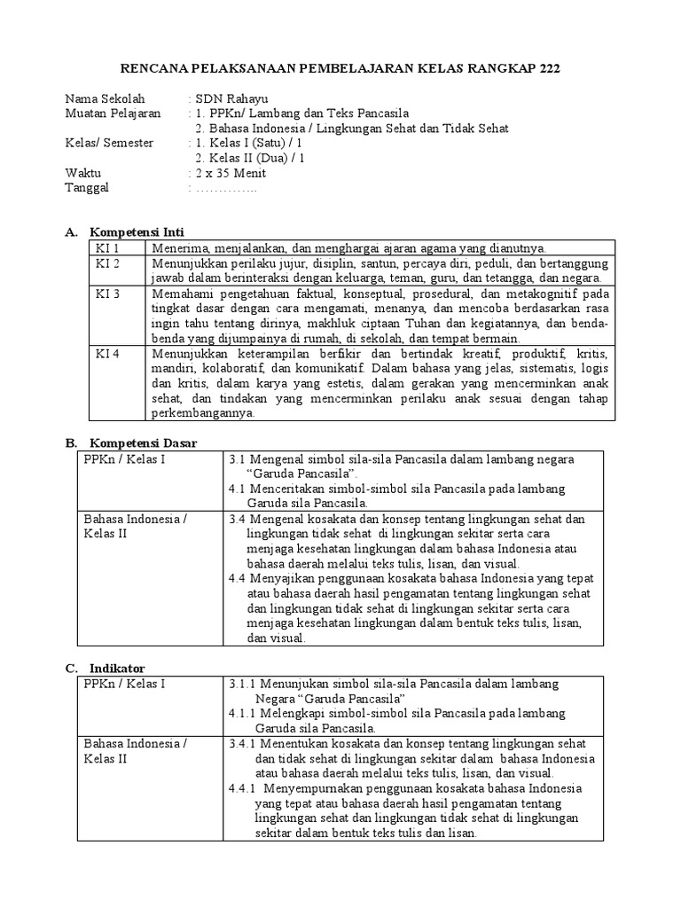 RPP Kelas Rangkap 222 | PDF
