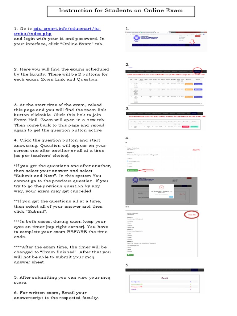 Instruction For Students On Online Exam: Edu-Smart - Info/edusmart/ju ...