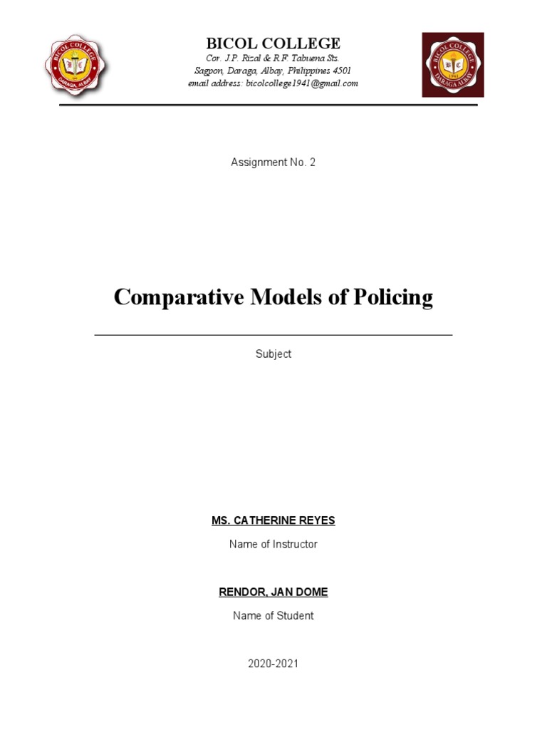 Comparative Models of Policing: Bicol College | PDF | Police | Criminology