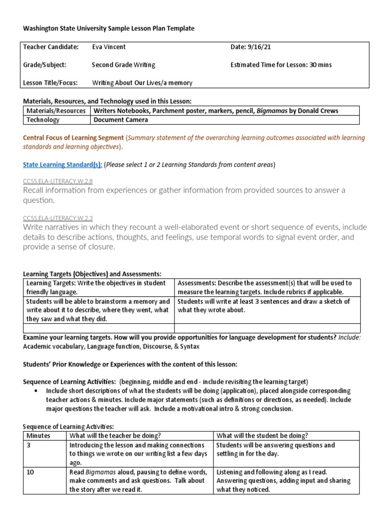 Writing Lesson Plan and Reflection | PDF | Lesson Plan | Teachers