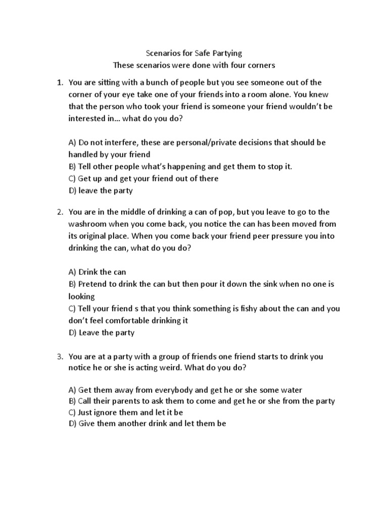 Safe Partying Scenarios for Teens | PDF