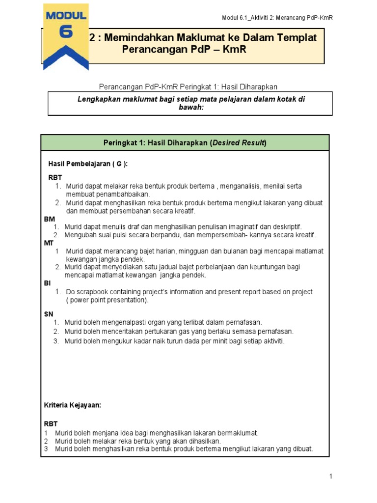 Toolkit 6.1 - Aktiviti 2 Perancangan PDP KMR | PDF