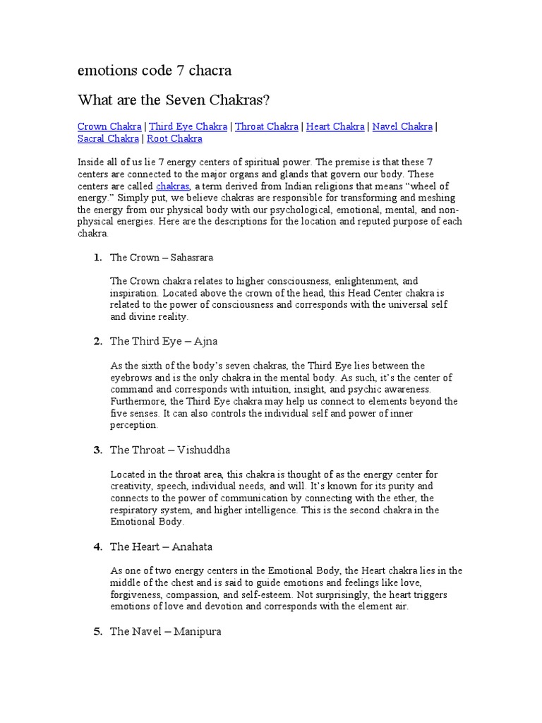 Emotions Code 7 Chacra | PDF | Chakra | Tantra