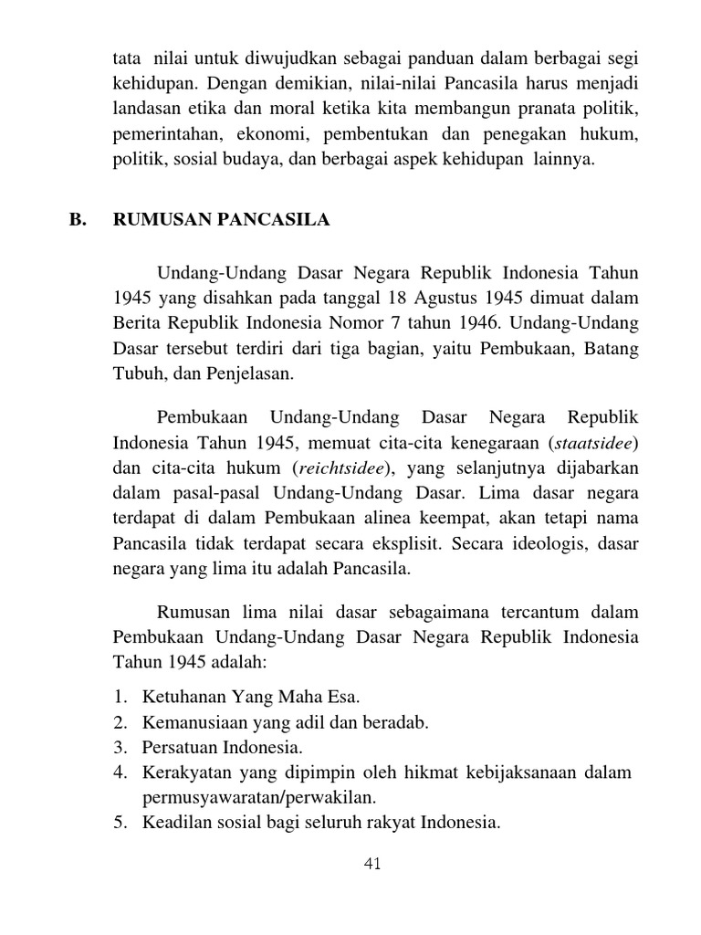 Pancasila Rumusan - Extract From 4 Pilar Kehidupan Berbangsa Dan ...