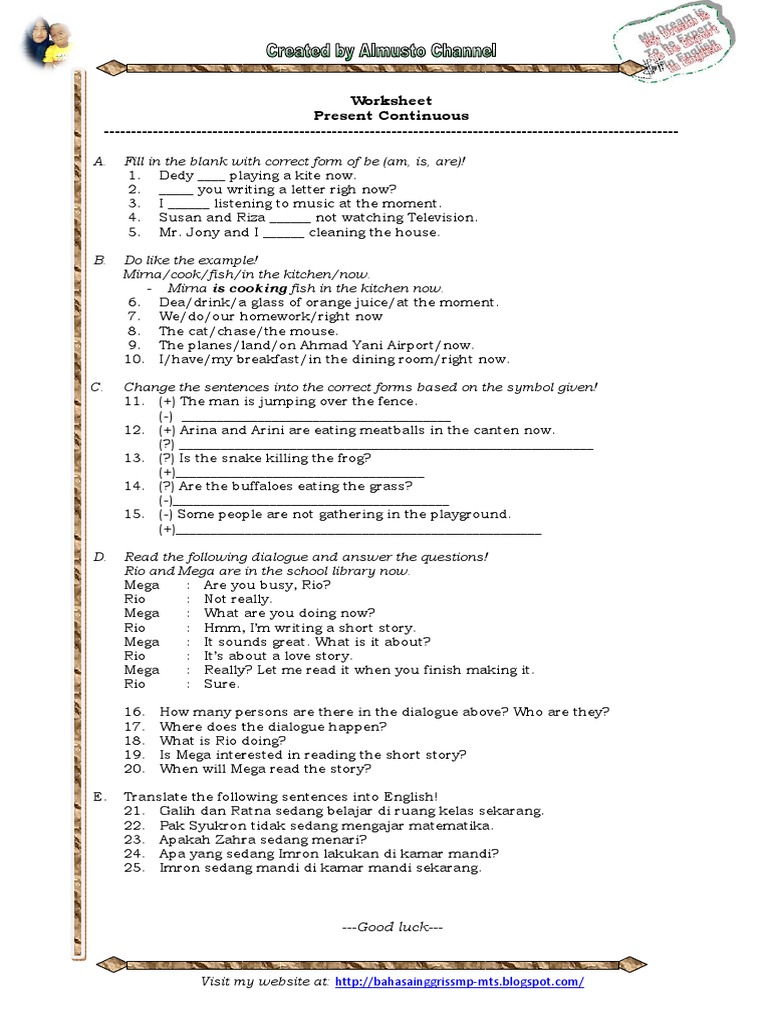 Present Continuous Worksheet | PDF | Language Arts & Discipline