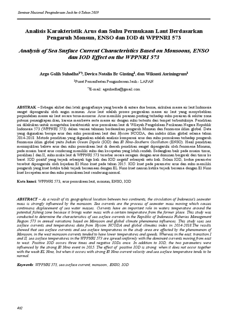 55 - Analisis Karakteristik Arus Dan Suhu Permukaan Laut Berdasarkan Pengaruh Monsun, EnSO Dan ...
