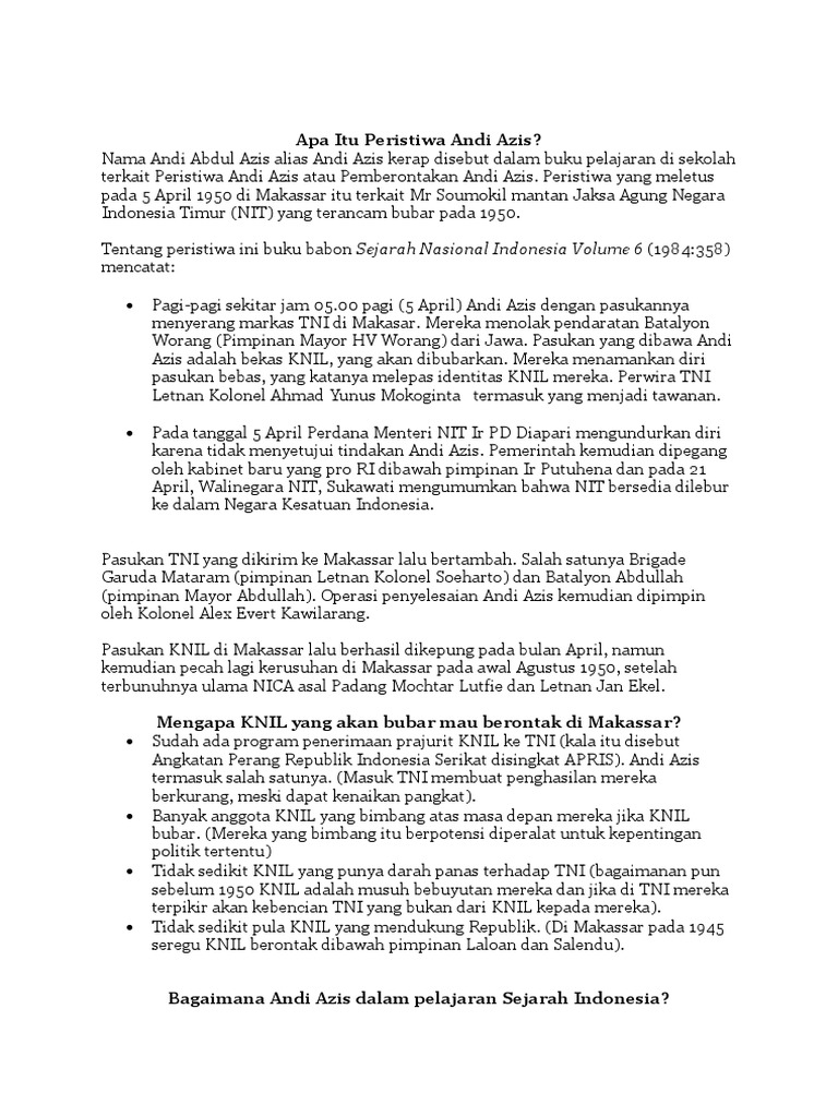 Pemberontakan Andi Azis 1950 | PDF | Politik