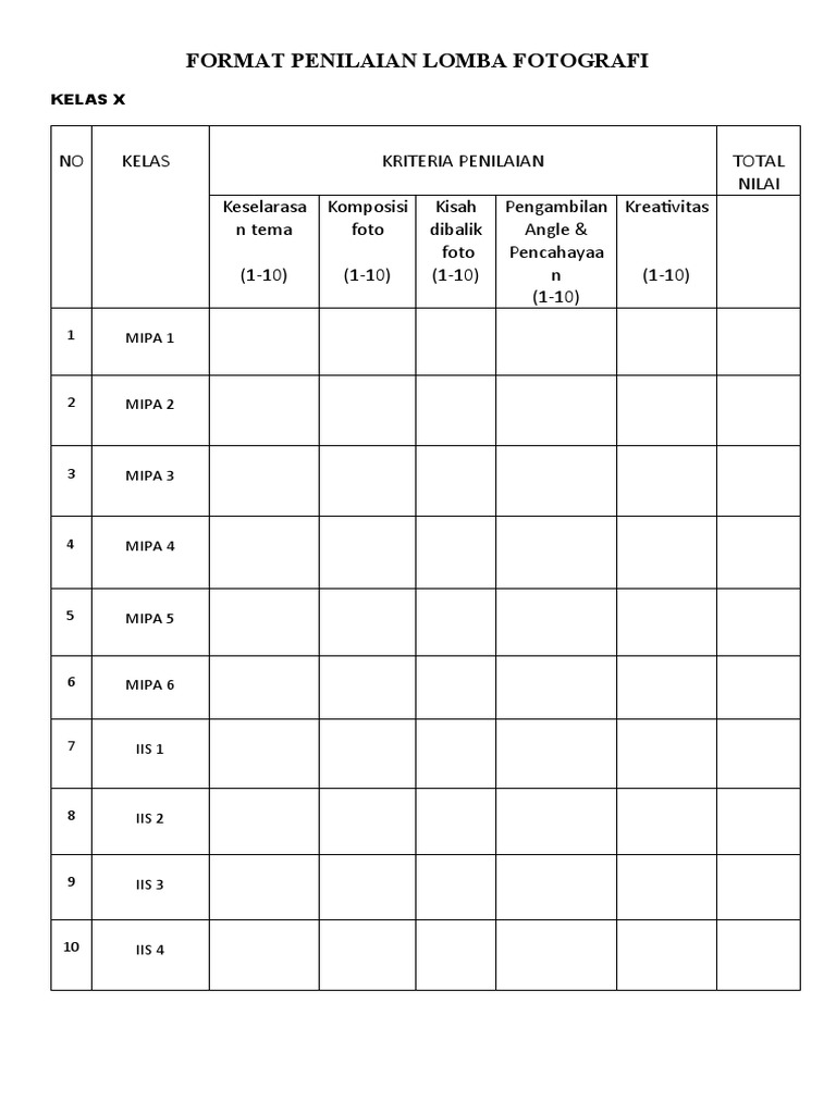 Format Penilaian Lomba Fotografi | PDF