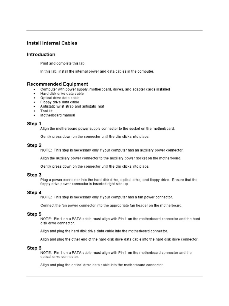 Install Computer Power & Data Cables | PDF
