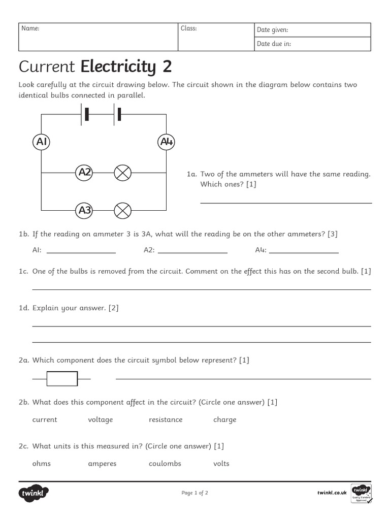 KS3 Current Electricity Homework Activity Sheet | PDF | Electrical ...