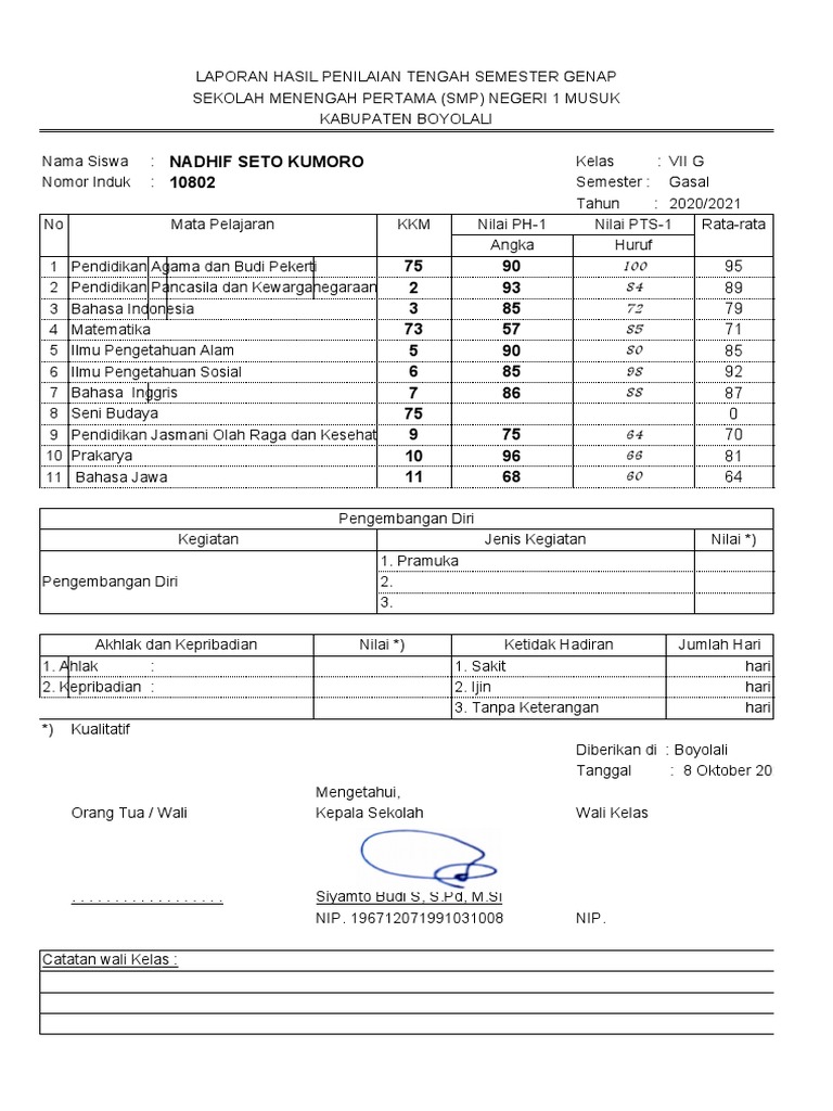 Format Nilai PTS Dan PH 21 Edit | PDF