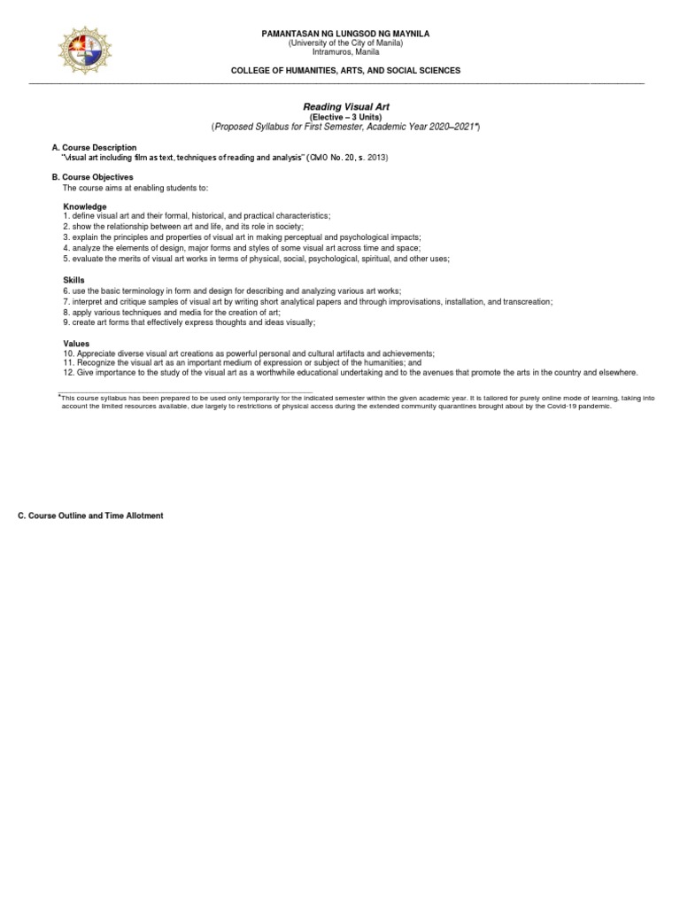 Reading Visual Arts - Proposed Course Syllabus | PDF | Humanities ...