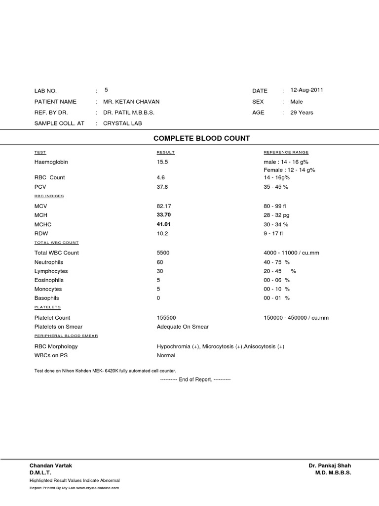 Complete Blood Count: Result Test Reference Range | PDF | White Blood ...