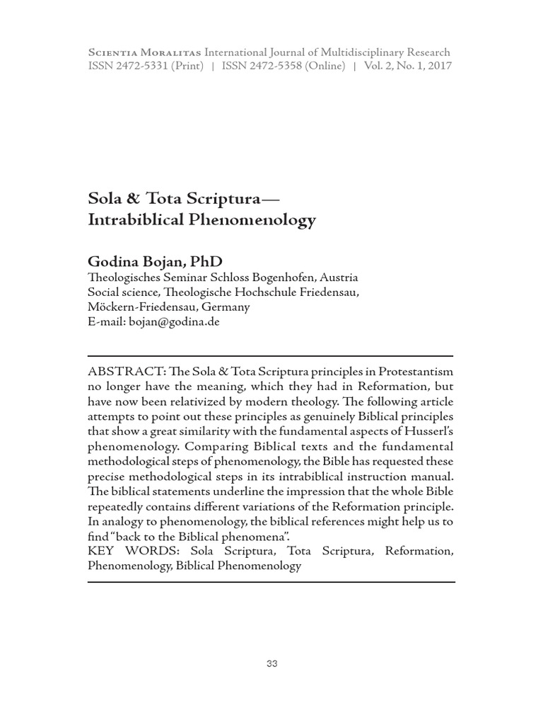 Sola & Tota Scriptura - Intrabiblical Phenomenology: Godina Bojan, PHD ...