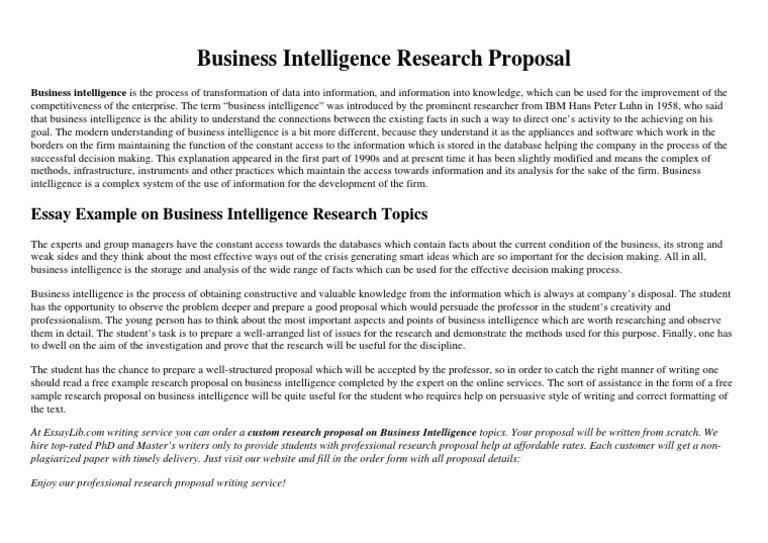 Essay Example On Business Intelligence Research Topics | PDF | Business ...