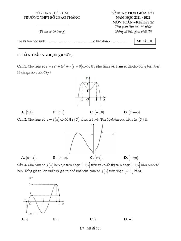 De Minh Hoa Giua Ky 1 Toan 12 Nam 2021 2022 Truong THPT Bao Thang 2 Lao Cai | PDF