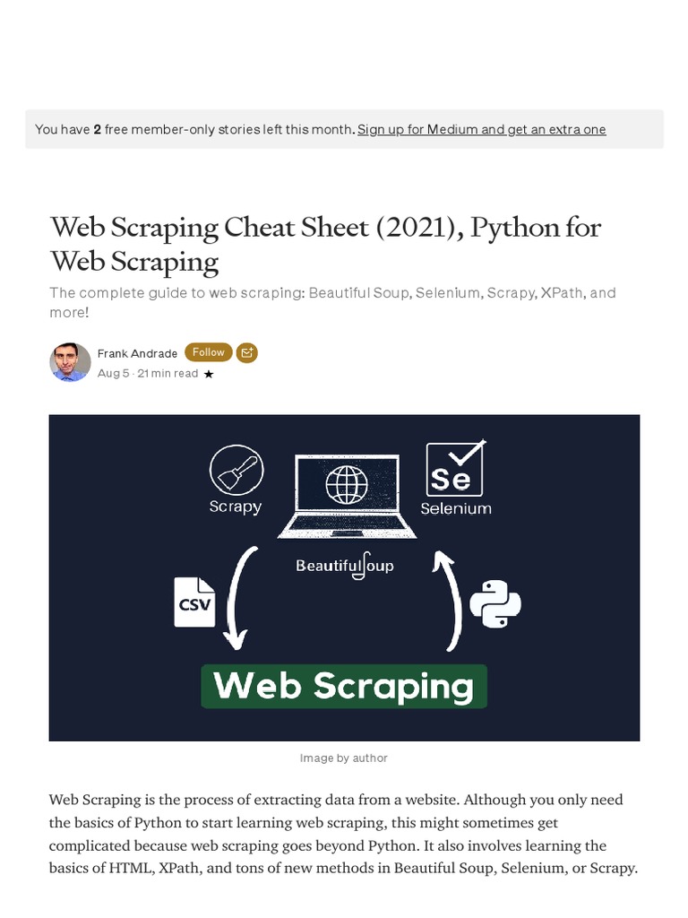 Web Scraping Cheat Sheet (2021), Python For Web Scraping by Frank Andrade Geek Culture - Medium ...