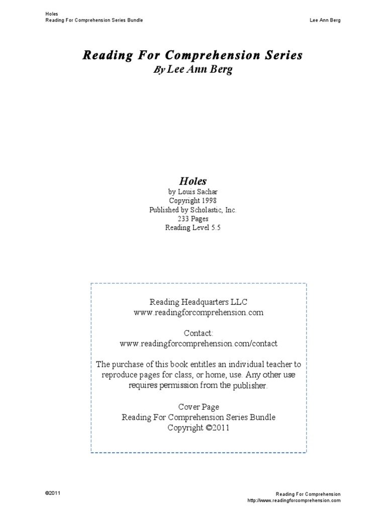 Holes Reading For Comprehension Series Bundle SAMPLE | PDF | Reading ...