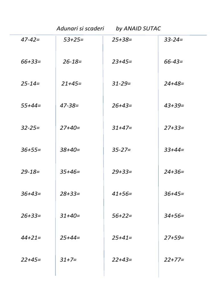 Adunari Si Scaderi Pana La 100 | PDF