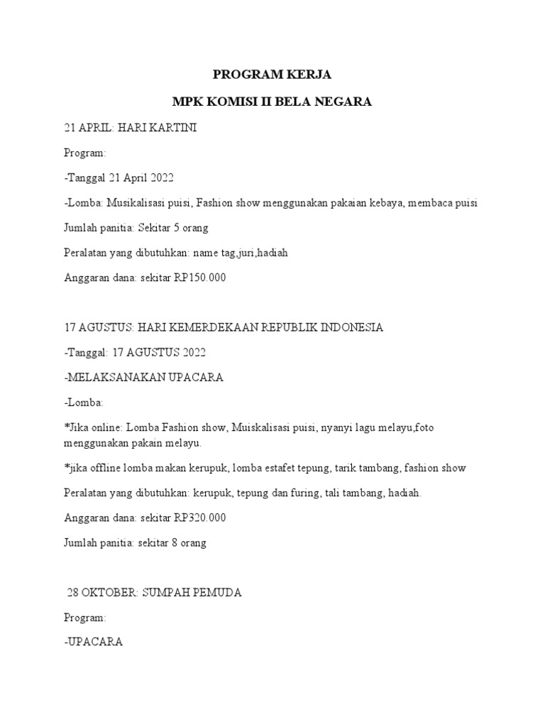 Program MPK Komisi II 2022 | PDF | Griya & Taman