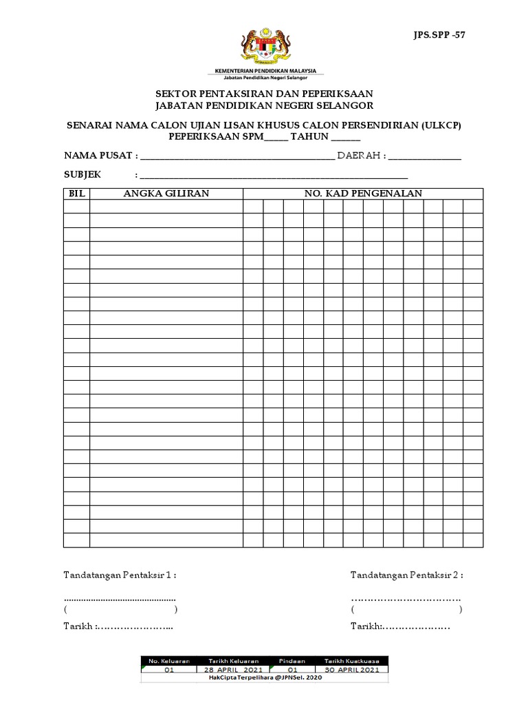 8 Jps - spp-57 Borang Ulkcp Calon Ditaksir | PDF