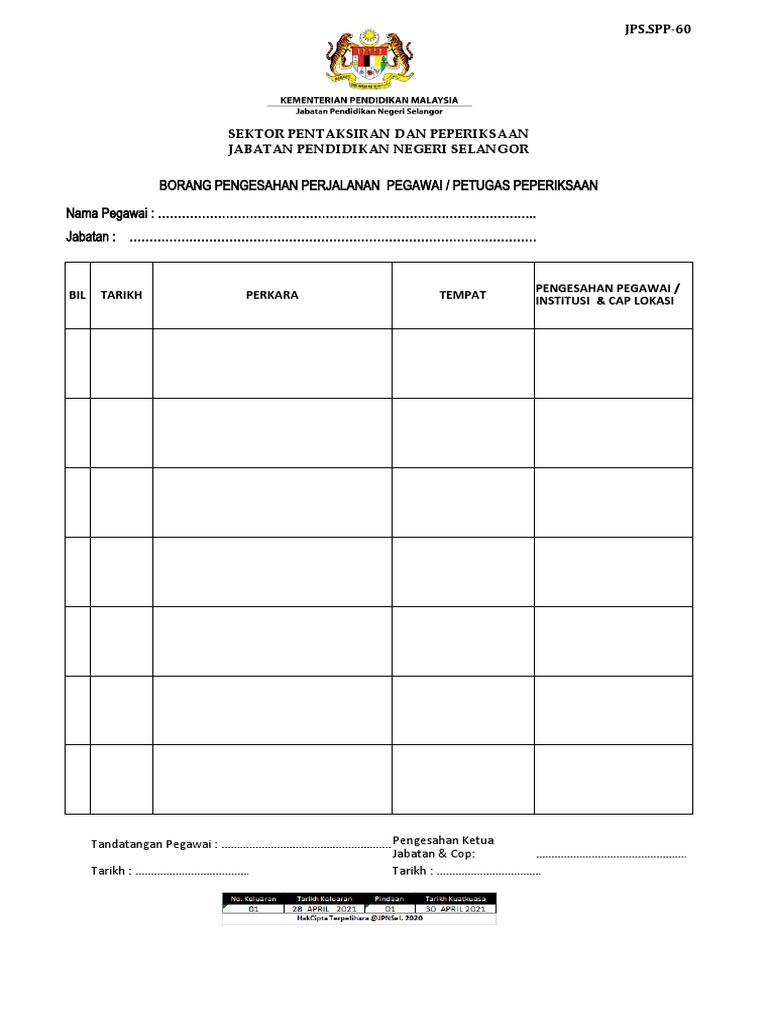 9 Jps - spp-60 Borang Pengesahan Perjalanan Petugas | PDF