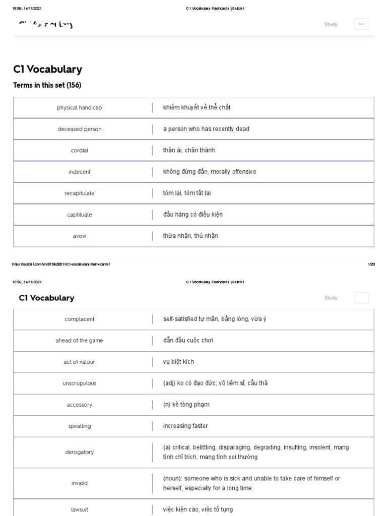 C1 Vocabulary Flashcards - Quizlet | PDF