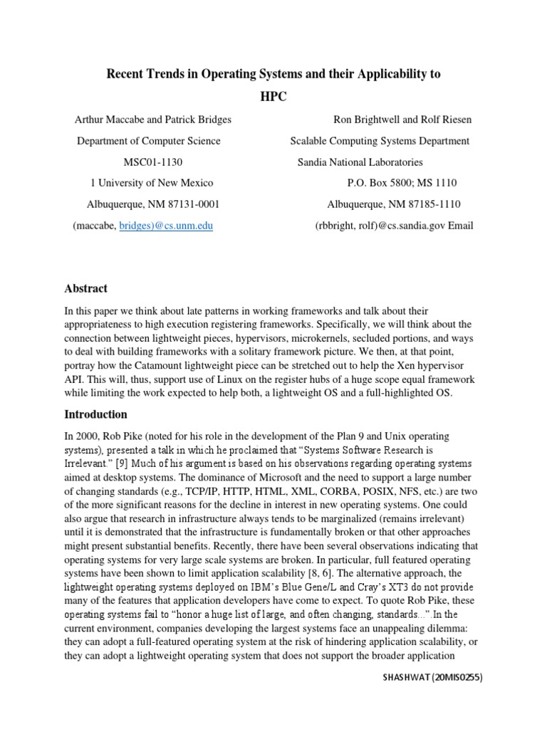 Recent Trends in Operating Systems and their Applicability to HPC | PDF ...