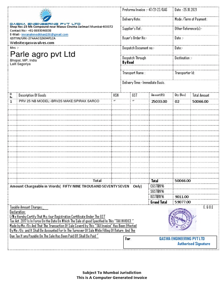 Parle Agro PVT Ltd-46 | PDF | Invoice | Public Finance