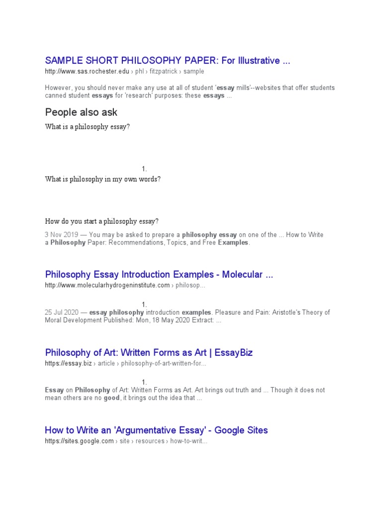 People Also Ask: SAMPLE SHORT PHILOSOPHY PAPER: For Illustrative ...