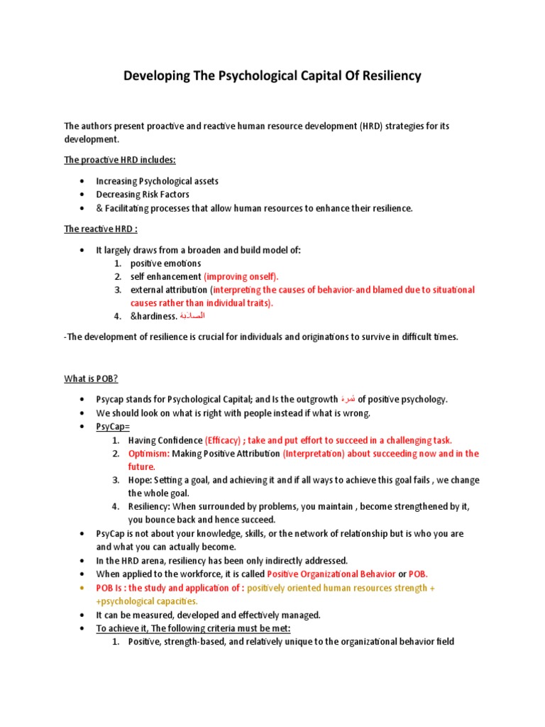 Developing The Psychological Capital of Resiliency | PDF ...