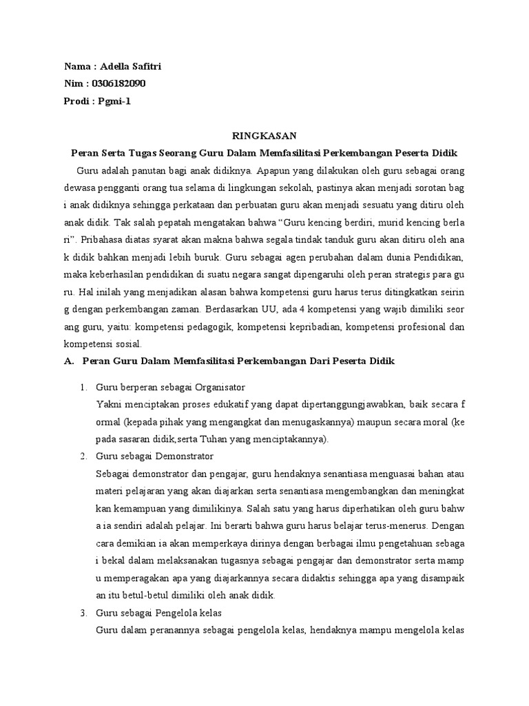Adella Safitri (Peran Dan Tugas Guru) | PDF