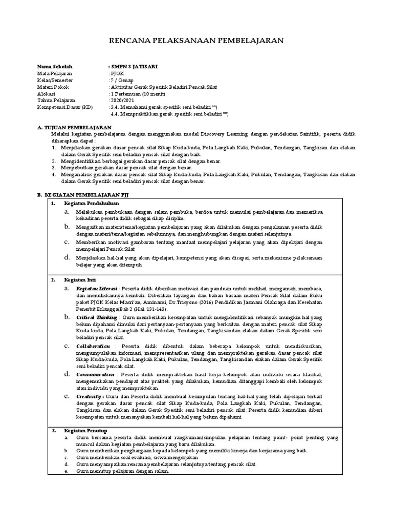 RPP Pencak Silat | PDF