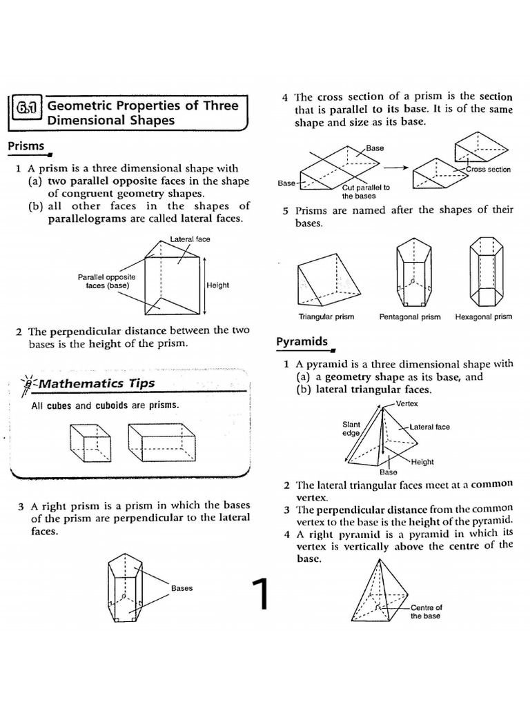 Mathematics Chapter 6 Three Dimensional Geometrical Shapes Form 2 | PDF