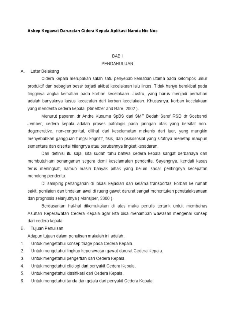 Asuhan Keperawatan Cedera Kepala Gawat Darurat | PDF | Kesehatan Holistik