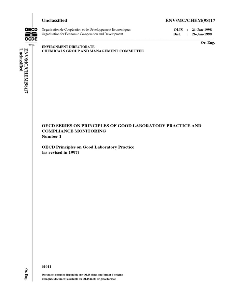 OECD - 1 Principles On Good Laboratory Practice | PDF