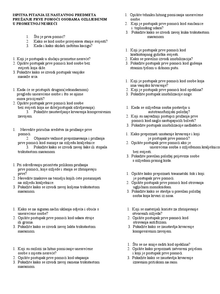 Ispitna Pitanja Prva Pomoć | PDF