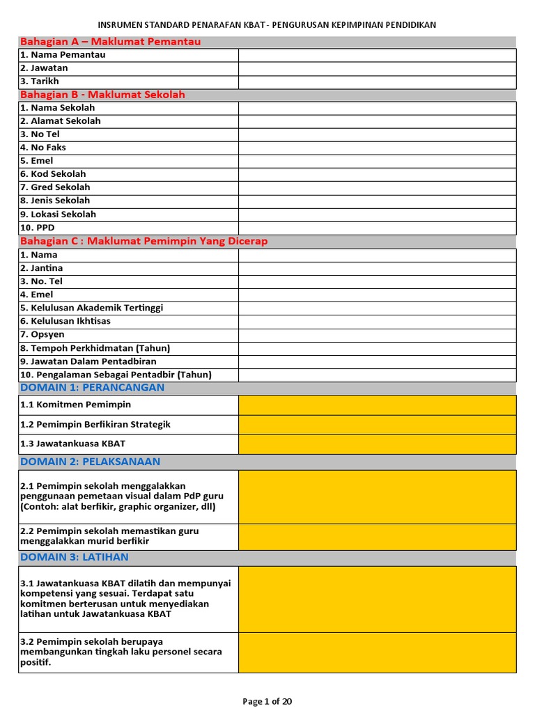 5 TEMPLAT PENGISIAN DATA KBAT PDP, KoKu, Pengurusan 2020 | PDF
