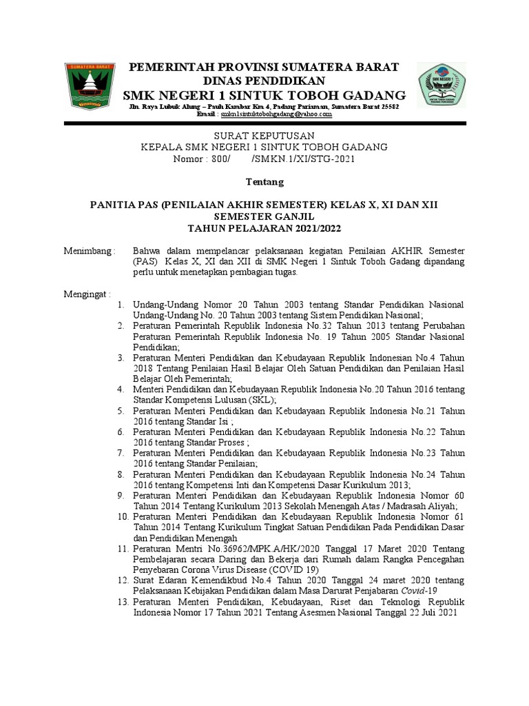 Panitia PAS SMK Negeri 1 Sintuk TBG | PDF | Kesehatan Holistik