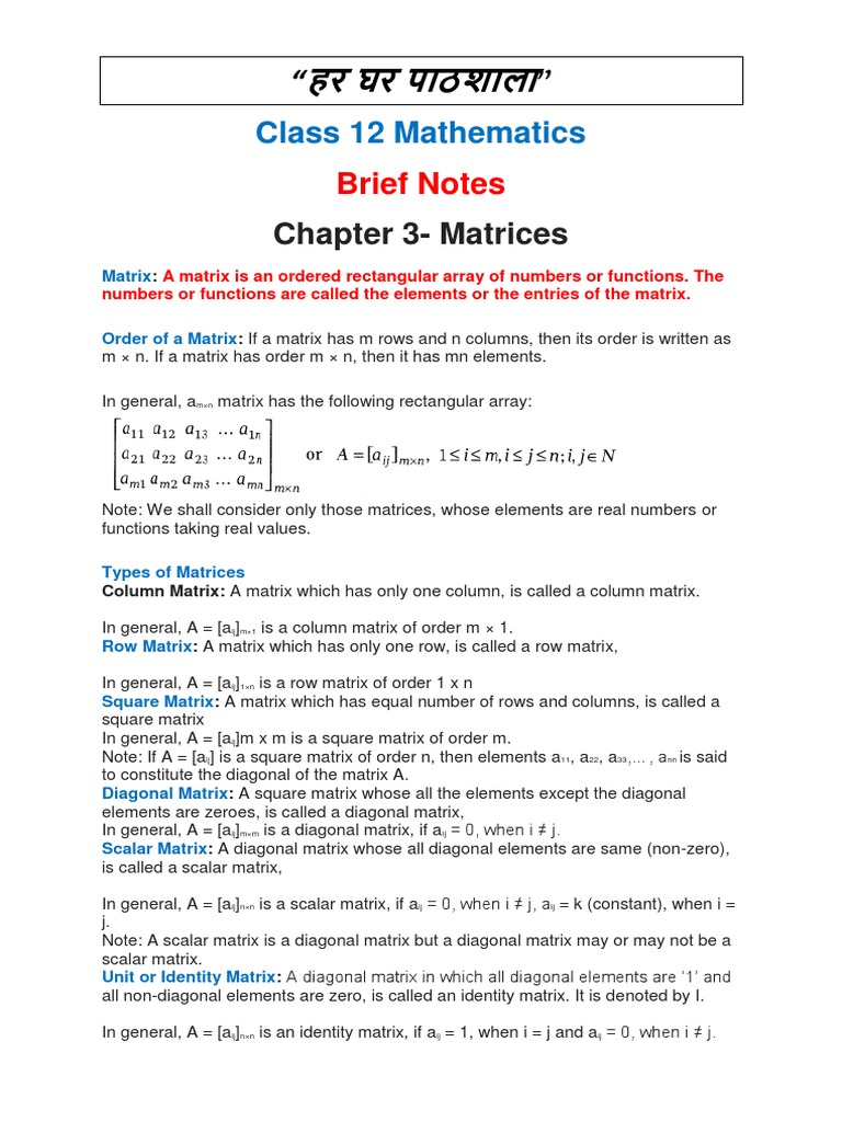 Remedial Notes Grade 12 Maths Matrix | PDF | Matrix (Mathematics ...