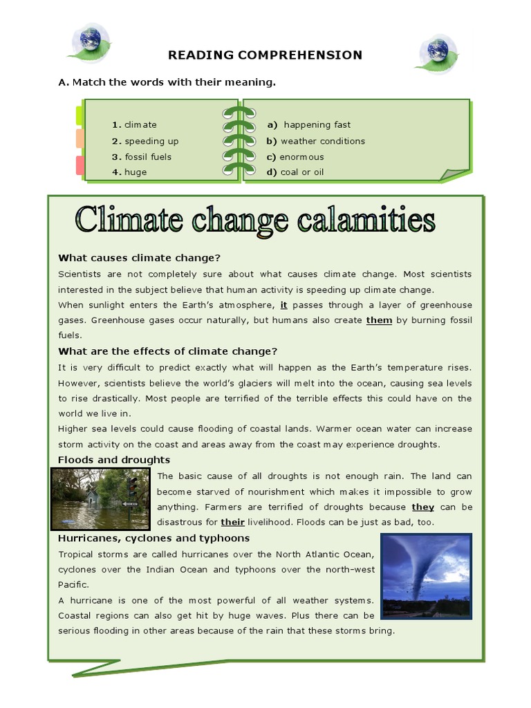 Climate Change Calamities Reading Comprehension | PDF | Tropical ...