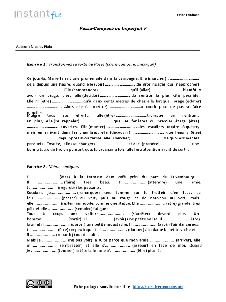 Passé Composé Ou Imparfait - Exercices | PDF