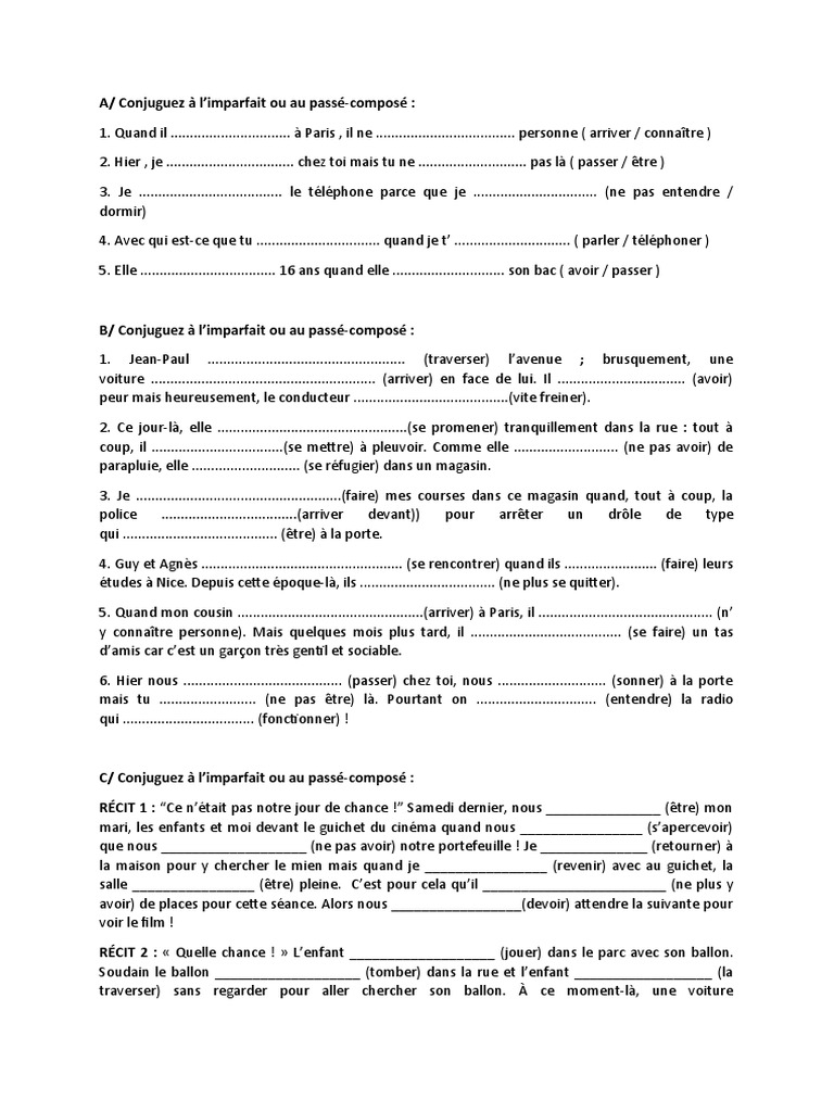 Imparfait Ou PC - Exercices 2 | PDF | Maison et jardin