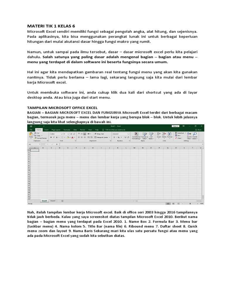 Materi Dasar Microsoft Excel Kelas 6 | PDF | Komputer