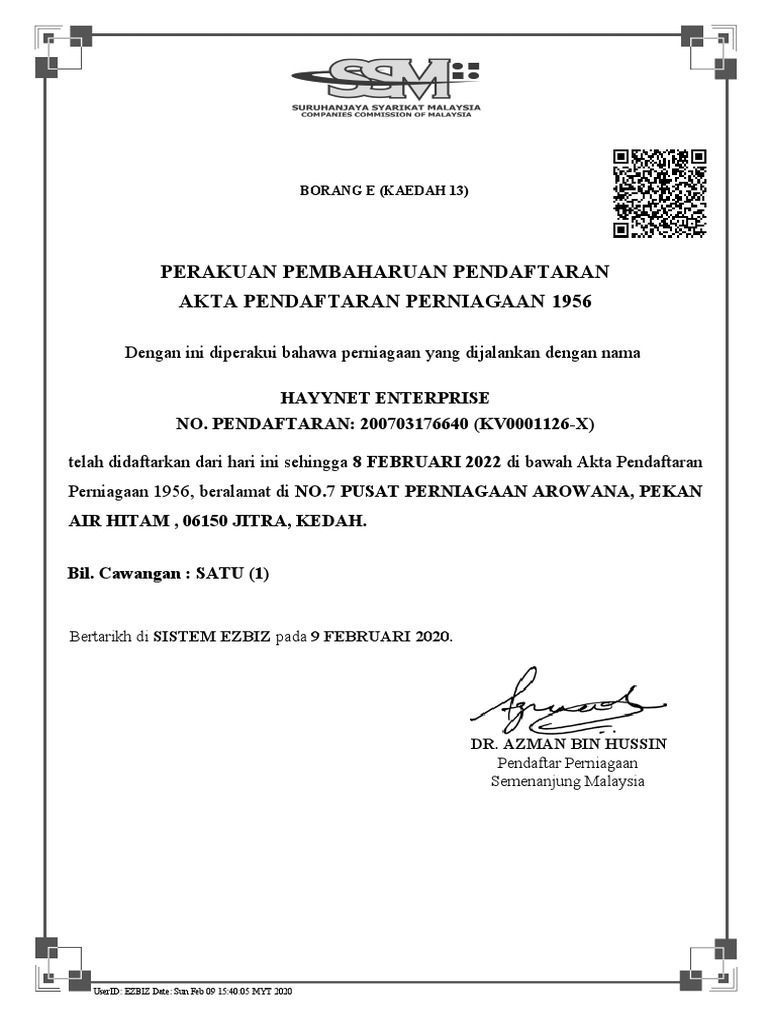 Hayynet Enterprise SSM Sijil 2022 | PDF