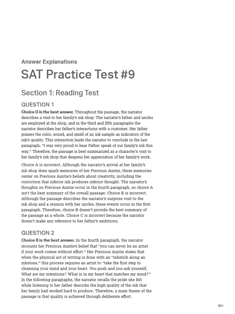 PDF Sat Practice Test 9 Answers | PDF | Memory | Evolution